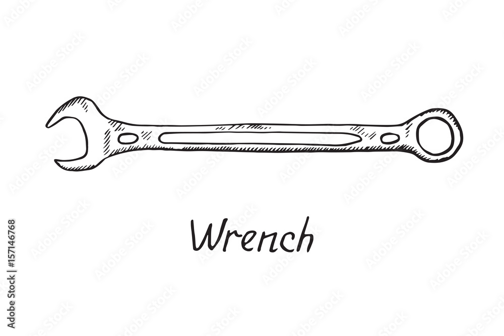 Wrench, hand drawn doodle sketch in pop art style, vector illustration ...