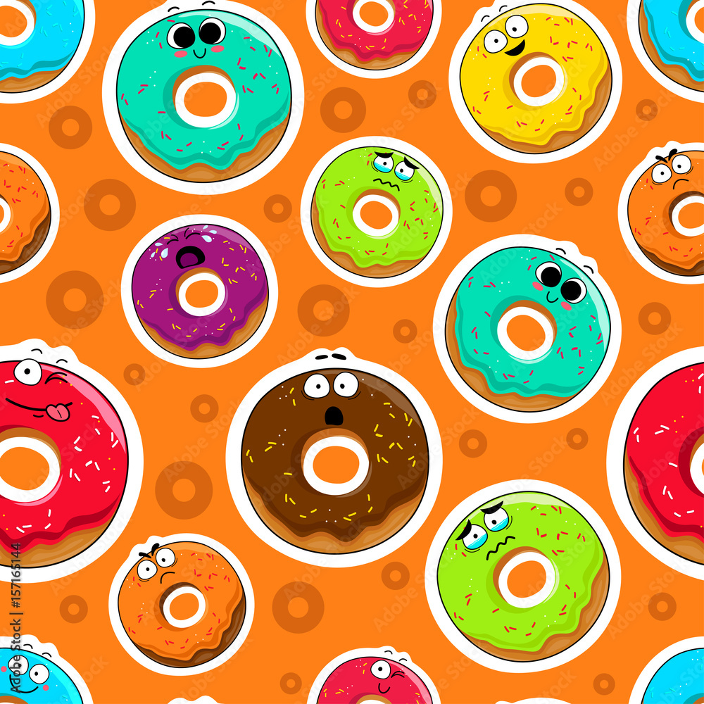 Cartoon donut cute characters face isolated vector illustration. Funny ...