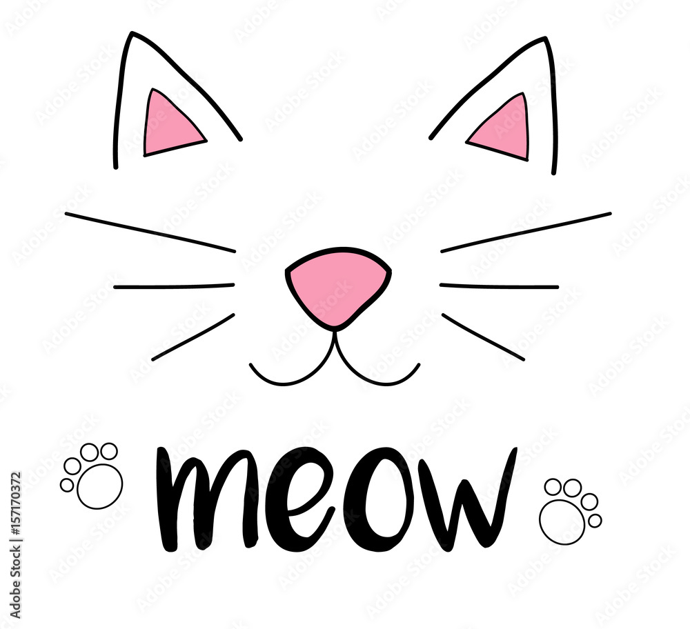 Meow doodle cartoon vector illustration cat's head. Stock-Vektorgrafik ...