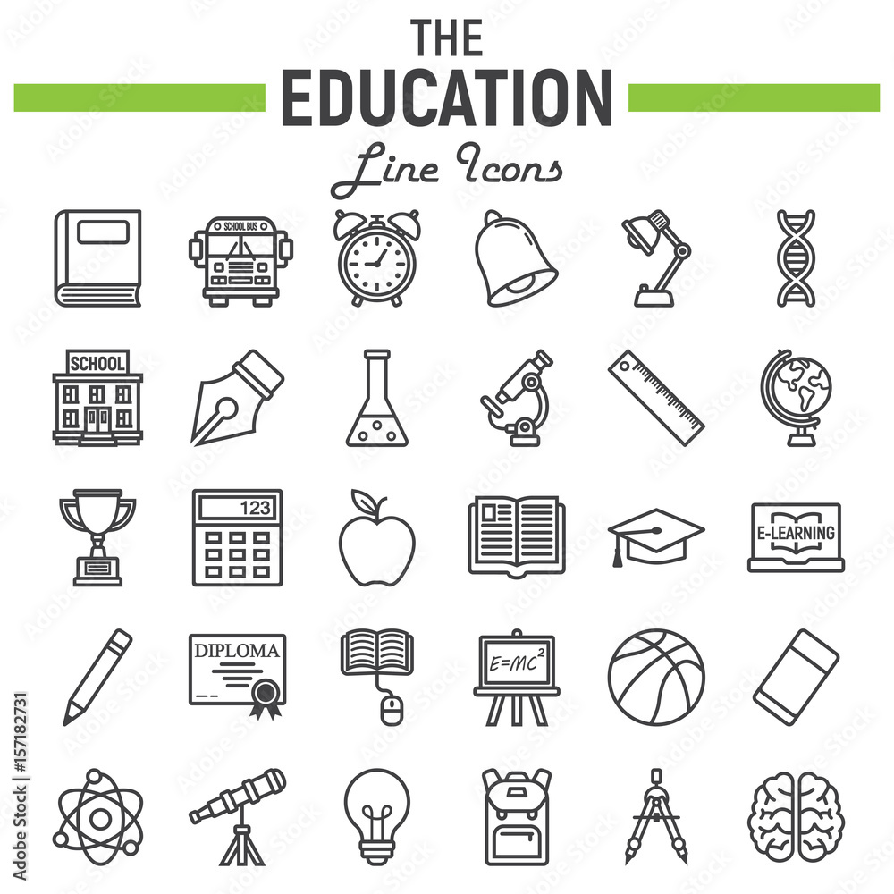 Education line icon set, school symbols collection, knowledge vector ...