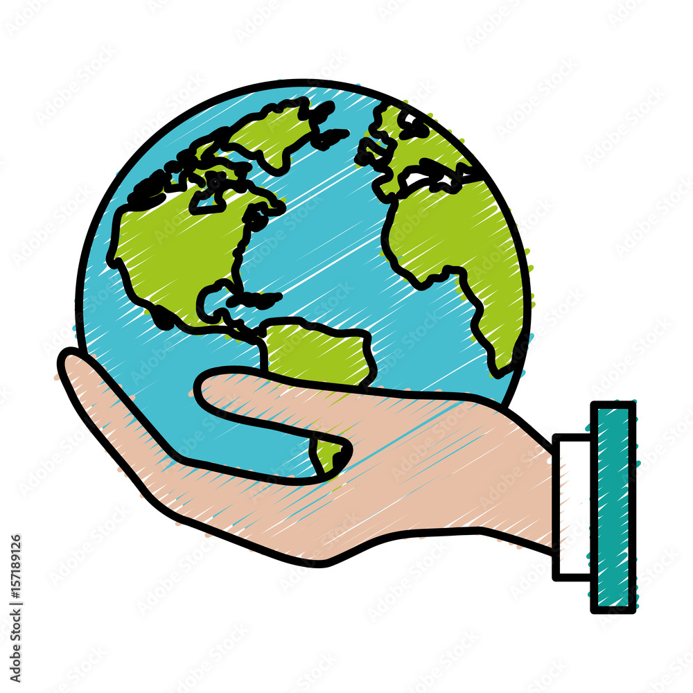 hand holding a earth planet icon over white background. colorful design ...