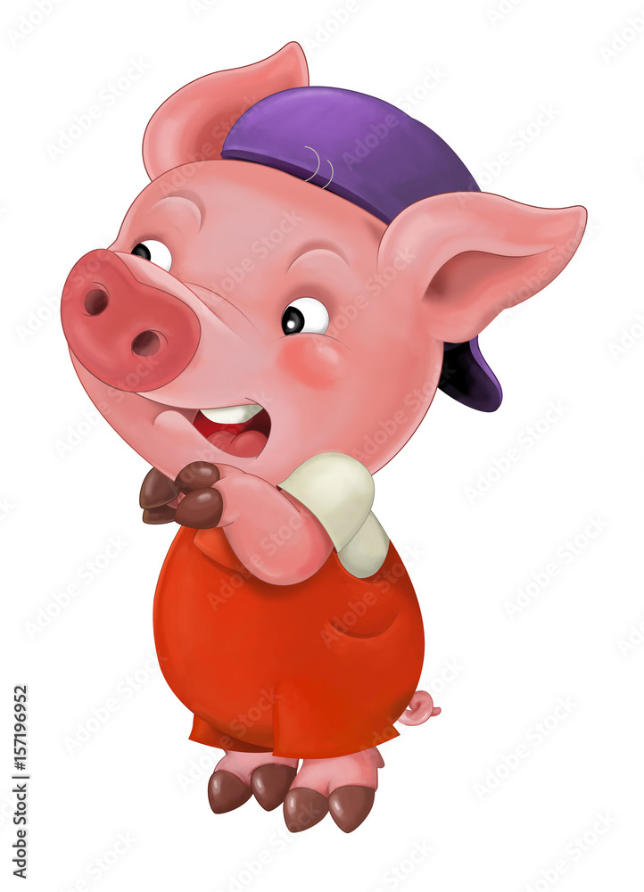 cartoon isolated young pig in work outfit looking / isolated ...