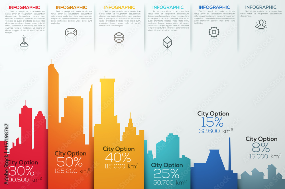 Modern infographic option banner with colorful city bar chart Stock ...