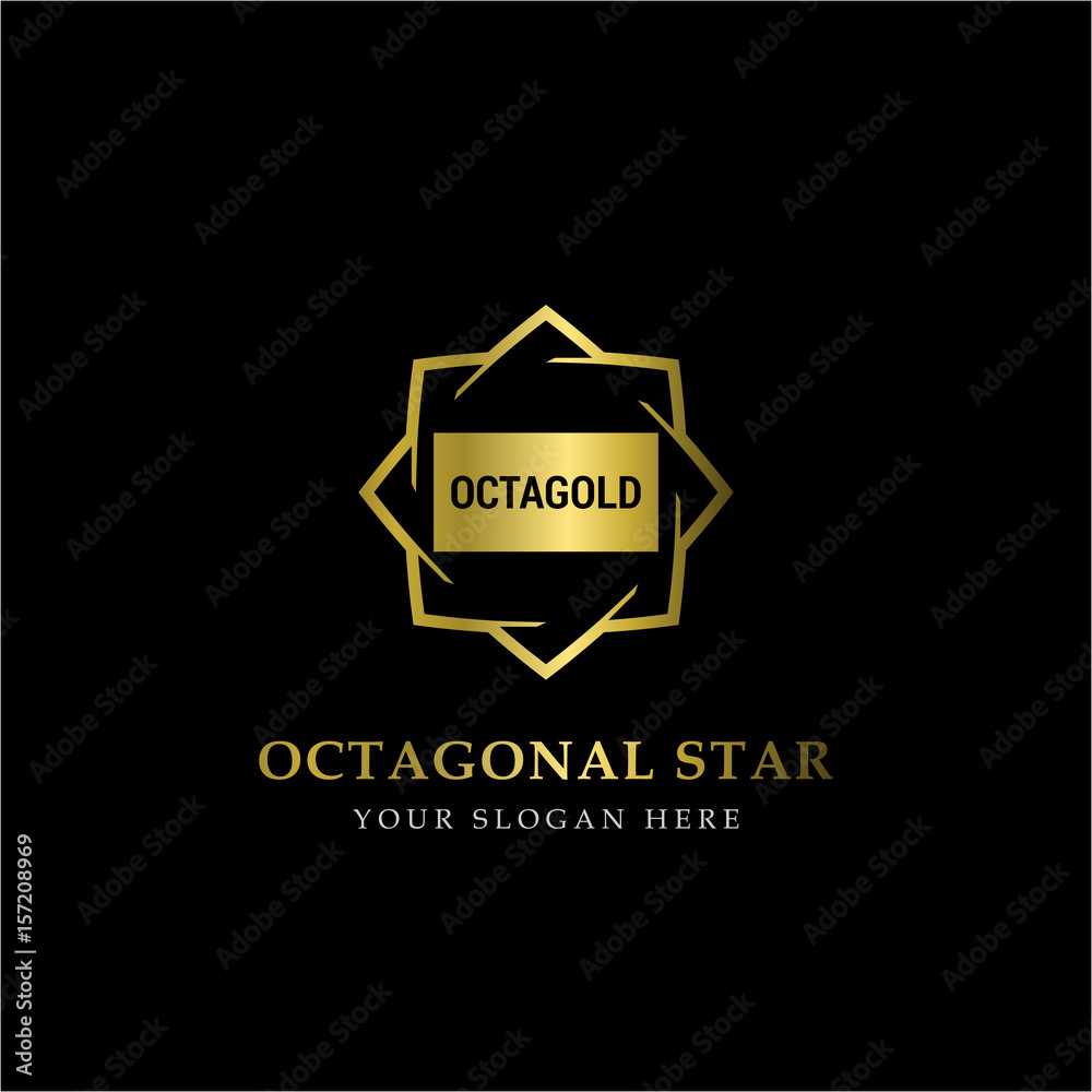 Gold Octagonal Star Logo Vector in elegant Style with Black Background ...