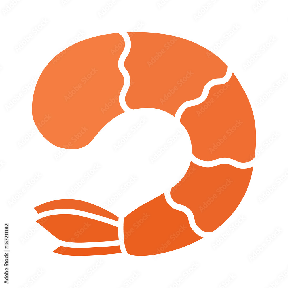 Cooked headless shrimp / prawn tail flat vector color icon for food ...