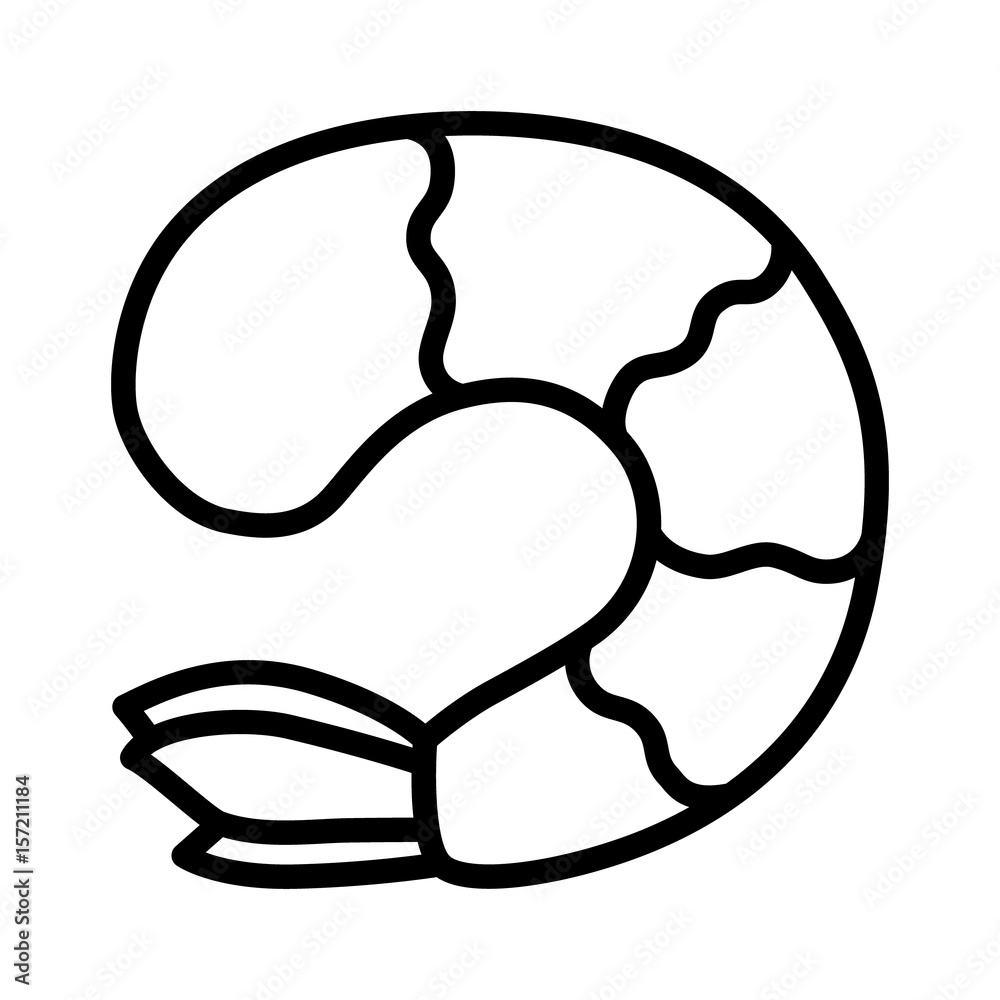 Cooked headless shrimp / prawn tail line art vector icon for food apps ...