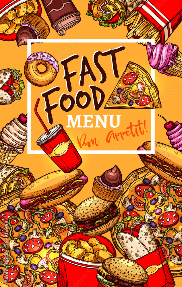 Vector menu template of fast food restaurant Stock Vector | Adobe Stock