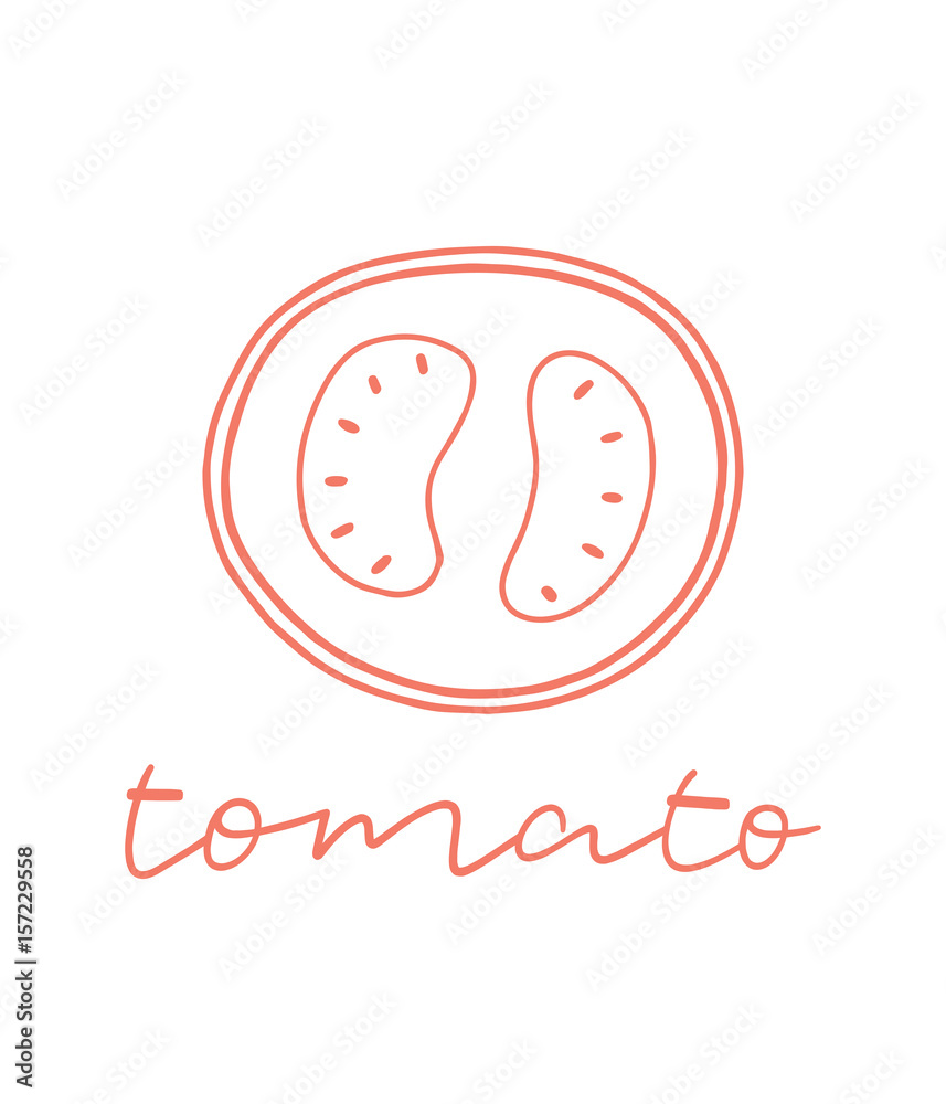 Hand drawn tomato logo. Vector tomato slice with handwritten text Stock ...