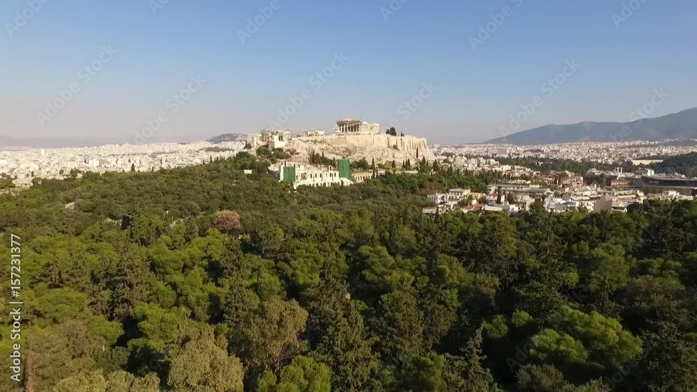 Aerial drone video of Acropolis of Athens and the Parthenon, Athens historic centre, Attica ...
