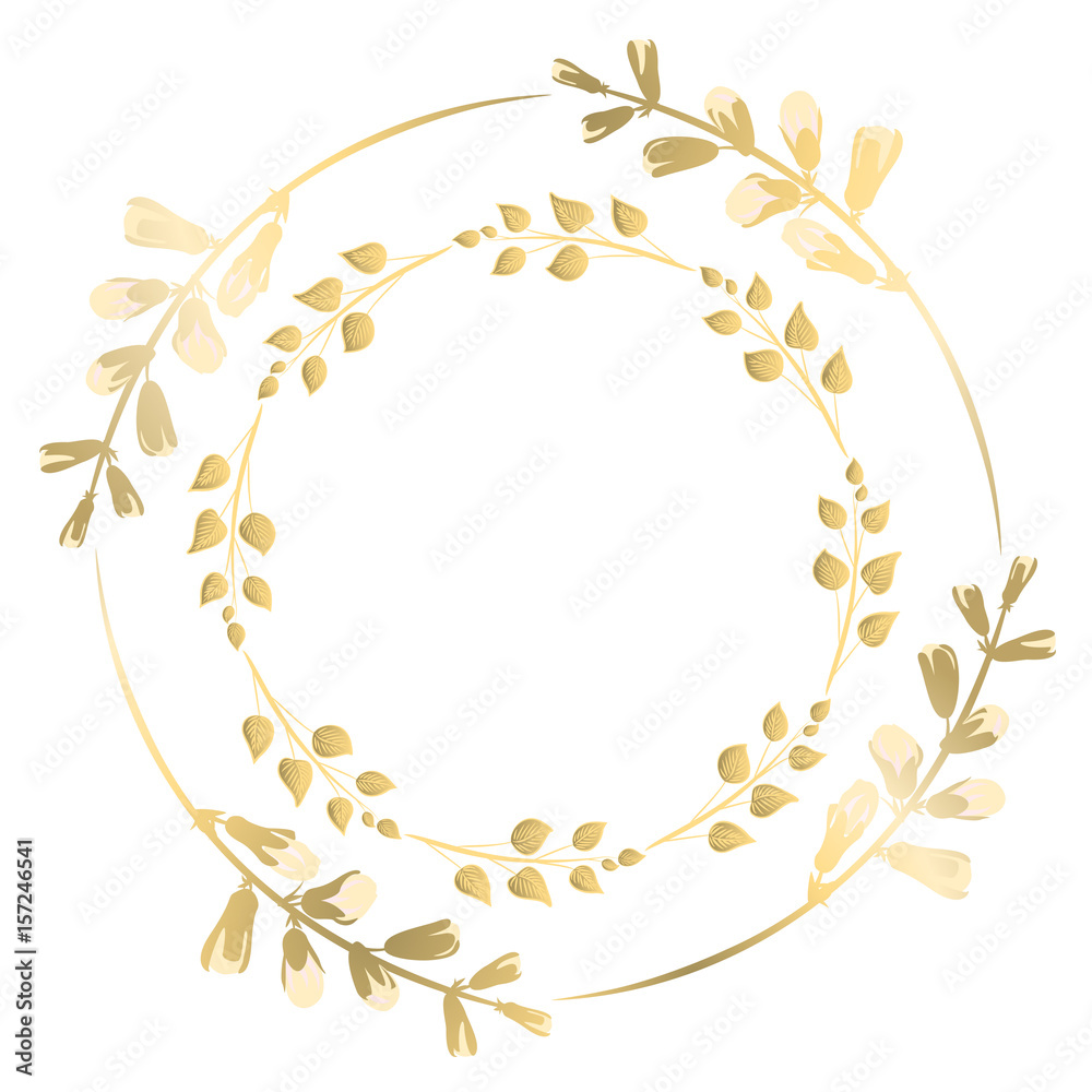 Gold frame of flowers. A set of frames made of gold flowers and leaves ...