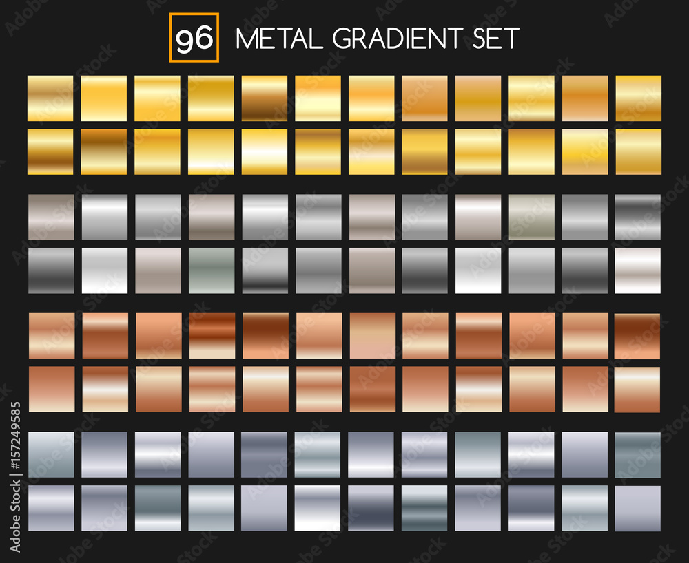 Metal gradient collection. Shiny gold and silver, bronze and aluminum ...