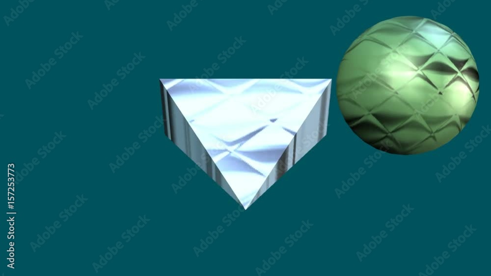 3d animated metallic logotype with flying sphere and rotating pyramid ...