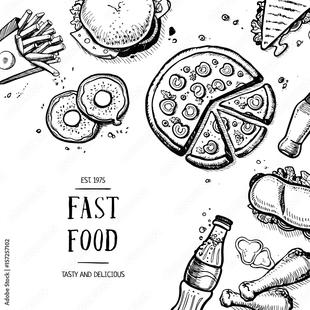 Fast food retro advertising card. Cafe price catalog, junk food retro ...