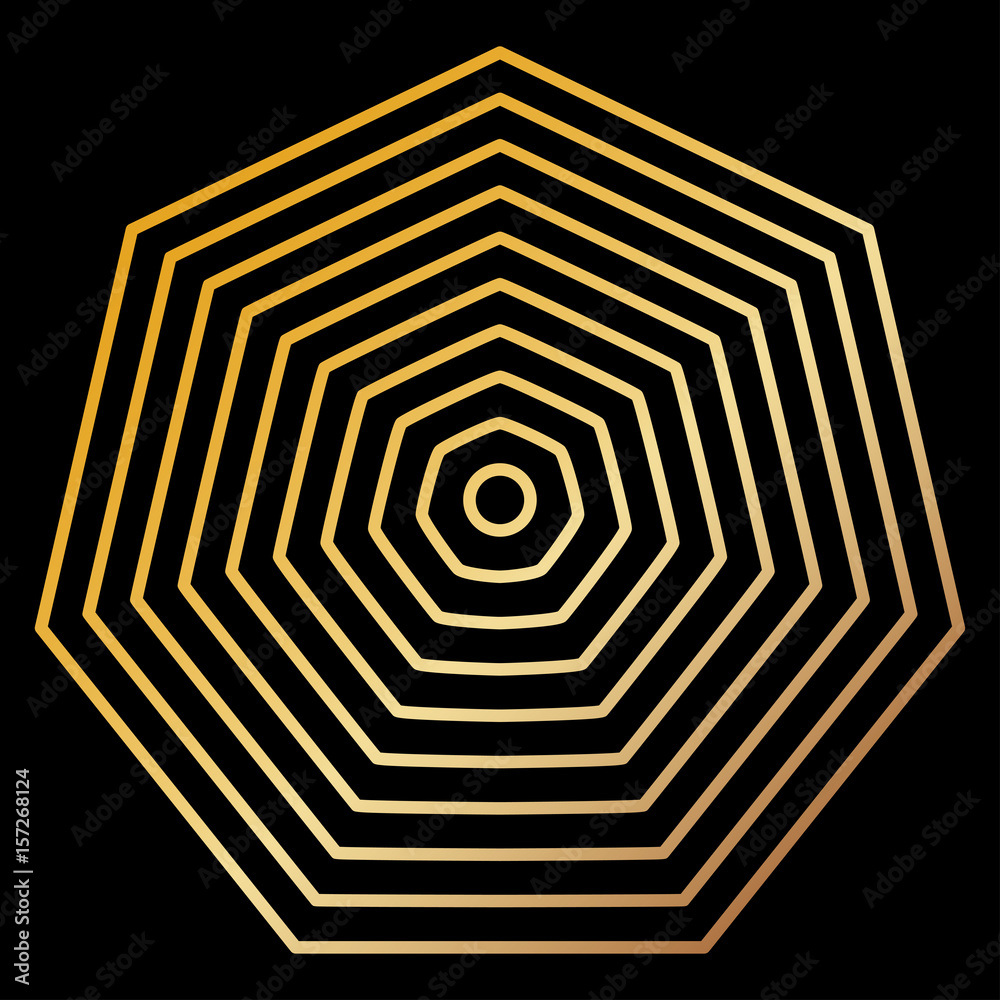gold circle to heptagon line shape on black background Stock Vector ...