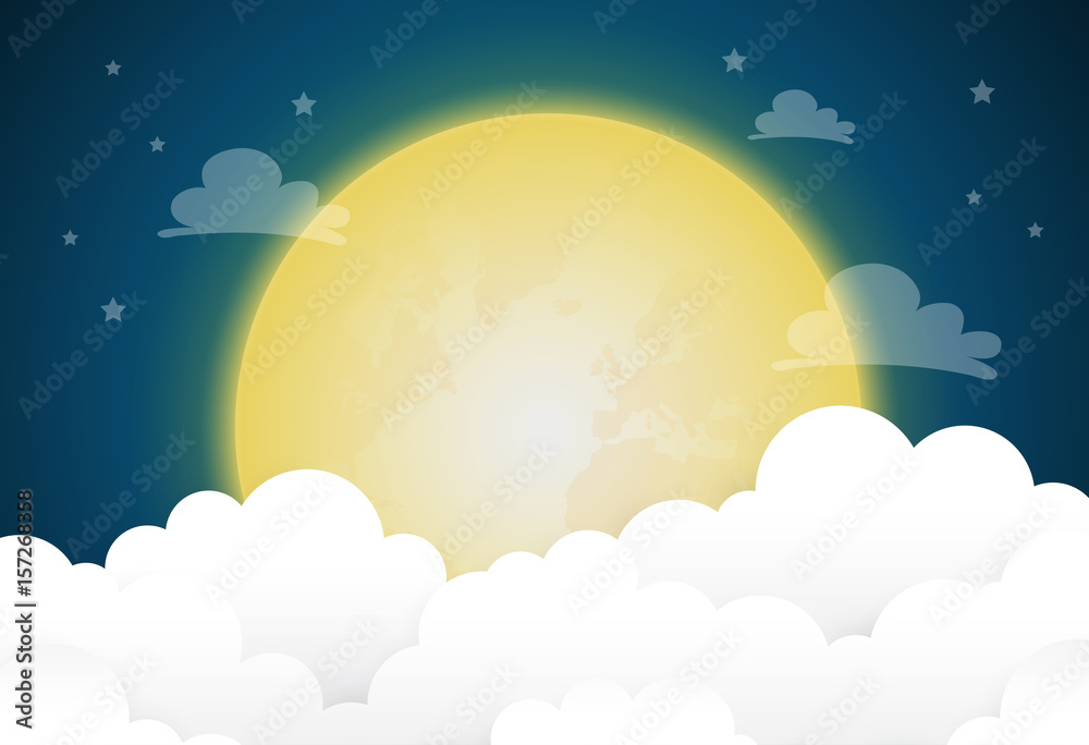 full moon and stars in midnight .vector illustration Stock Vector ...