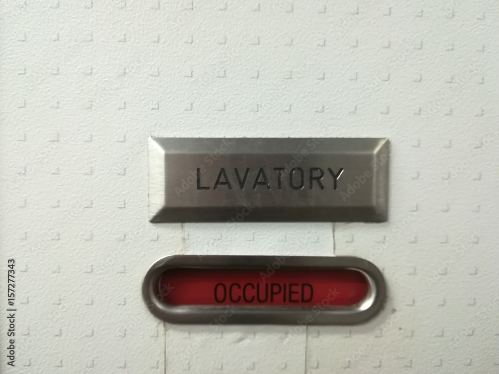 Sign of Lavatory with Red Occupied label on white background Stock ...