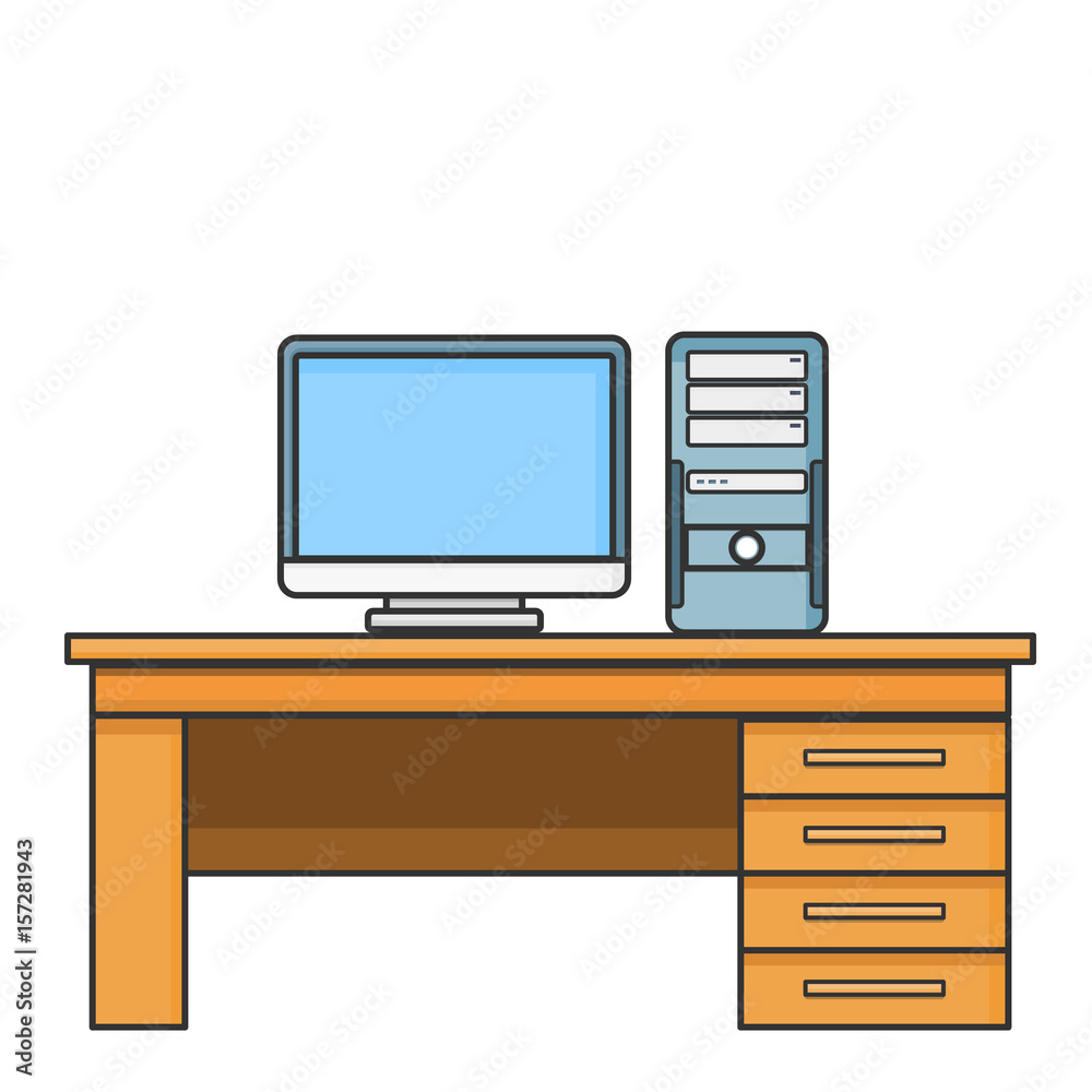 computer desk, Line art Stock Vector | Adobe Stock