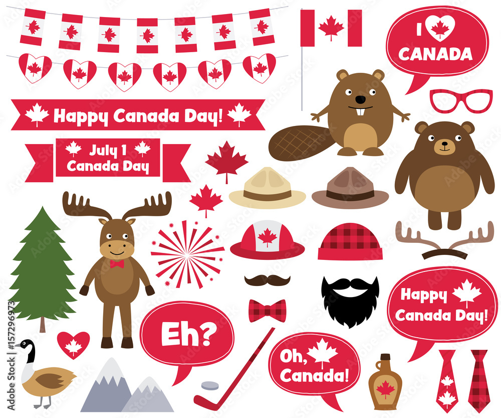 Canada Day design elements and photo booth props Stock Vector | Adobe Stock