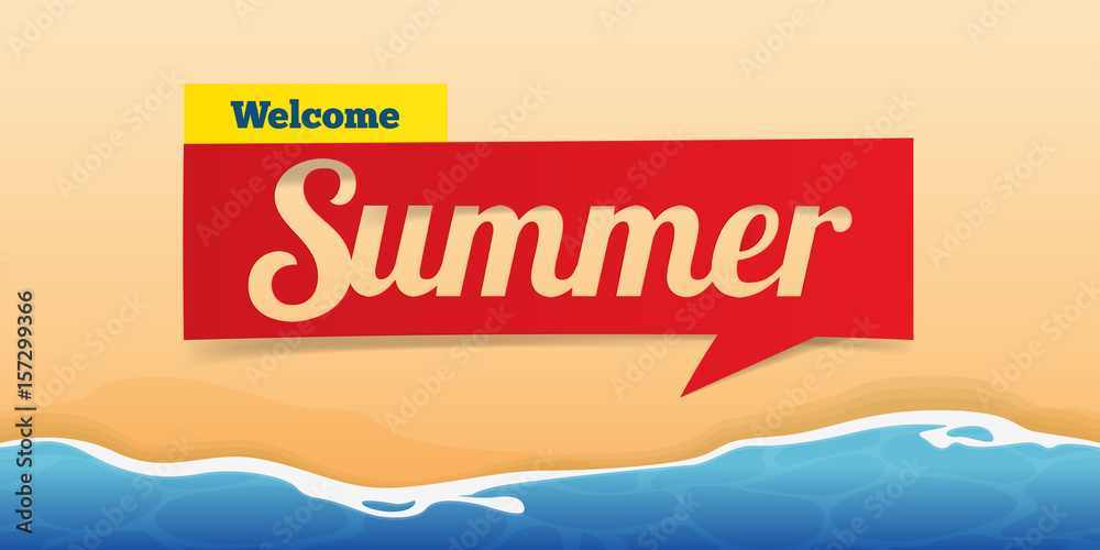 Welcome summer banner isolated on sea and beach background. Banner ...