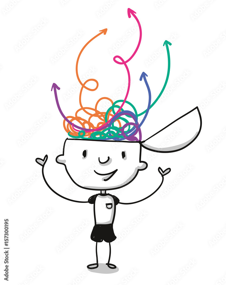Gedanken und Ideen schwirren im Kopf eines Jungen Stock Vector | Adobe ...