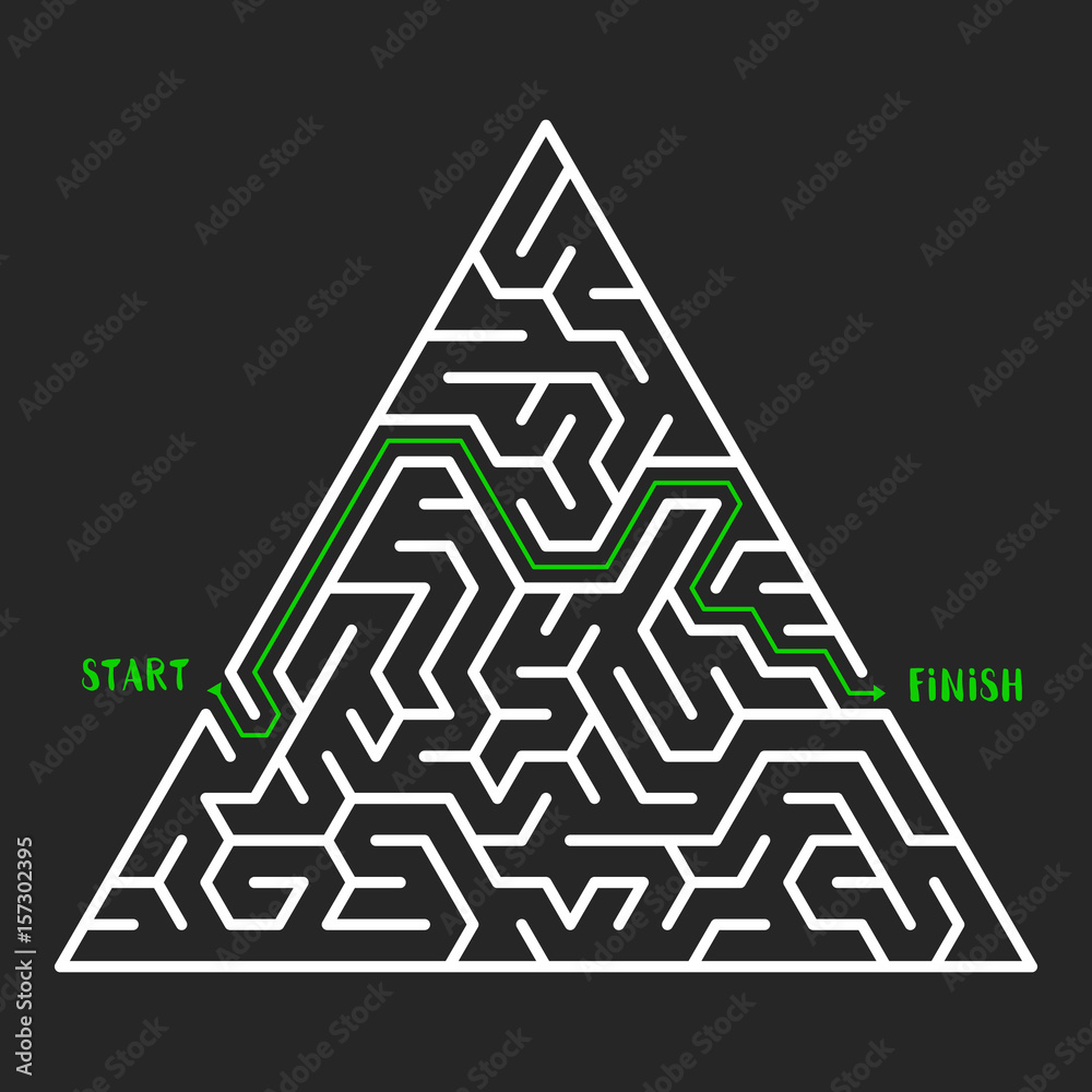 Triangular Maze Game background. Labyrinth with entry and exit. Vector ...
