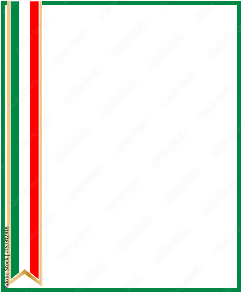 Italy flag green white red ribbon patriotic frame border with an empty ...