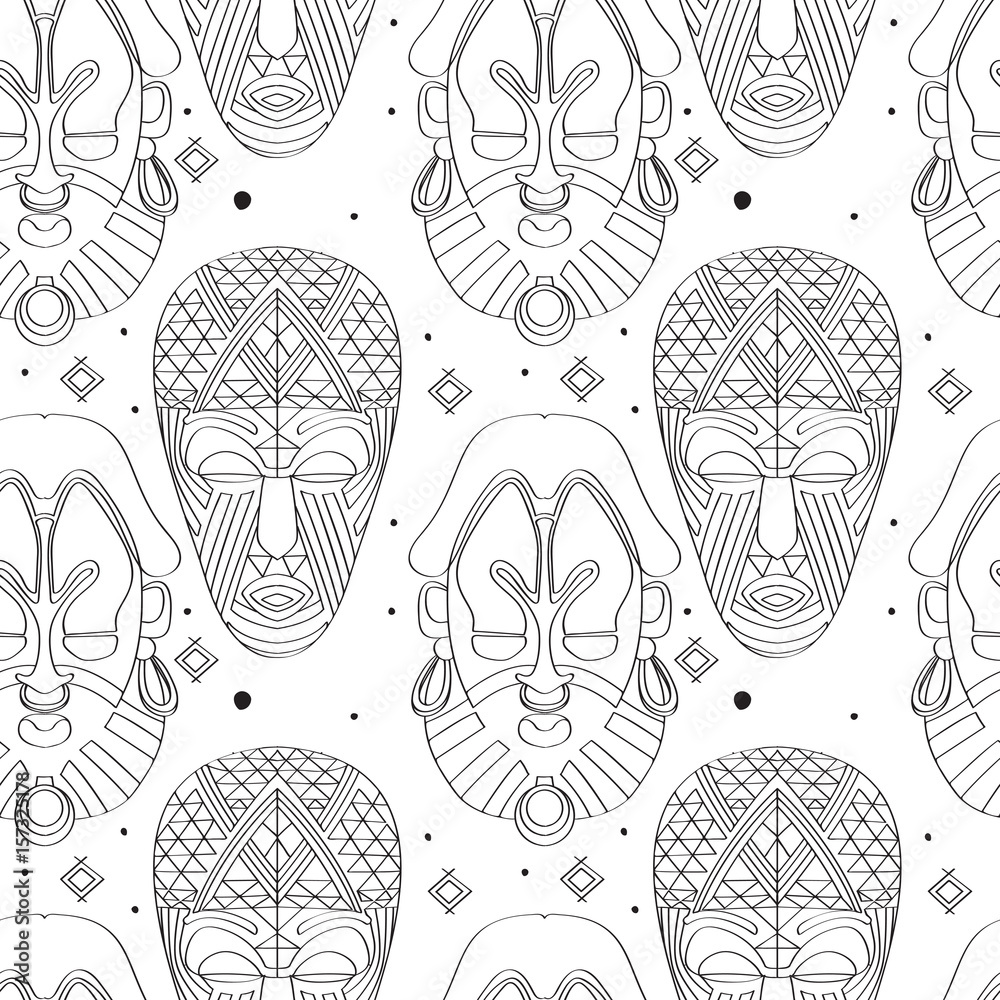 Seamless outline tribal mask pattern 10 Stock Vector | Adobe Stock