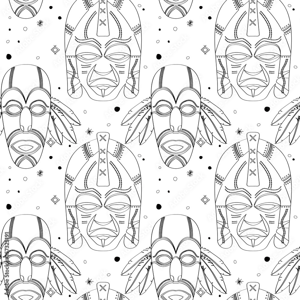 Seamless outline tribal mask pattern 17 Stock Vector | Adobe Stock