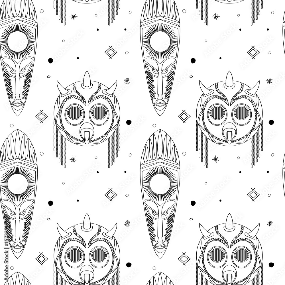 Seamless outline tribal mask pattern 20 Stock Vector | Adobe Stock