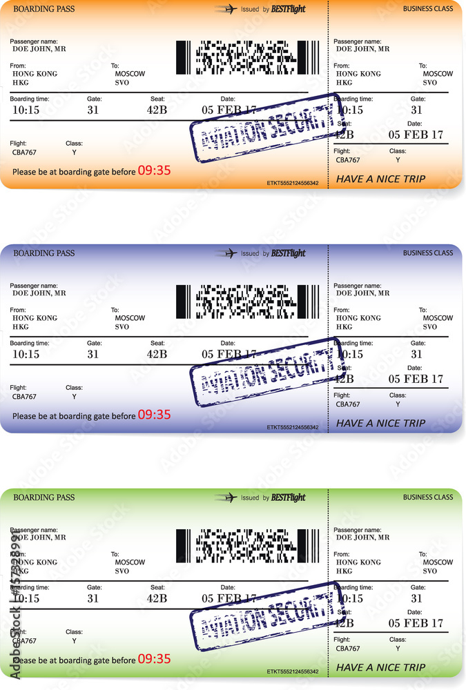 Three variants of boarding pass ticket patterns. Vector illustration ...