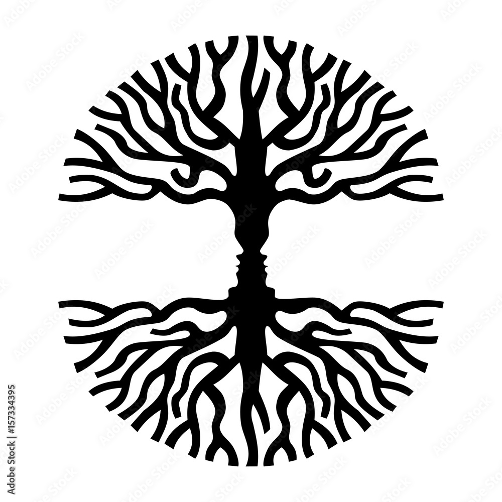 Men faces in tree silhouette optic art symbol Stock Vector | Adobe Stock