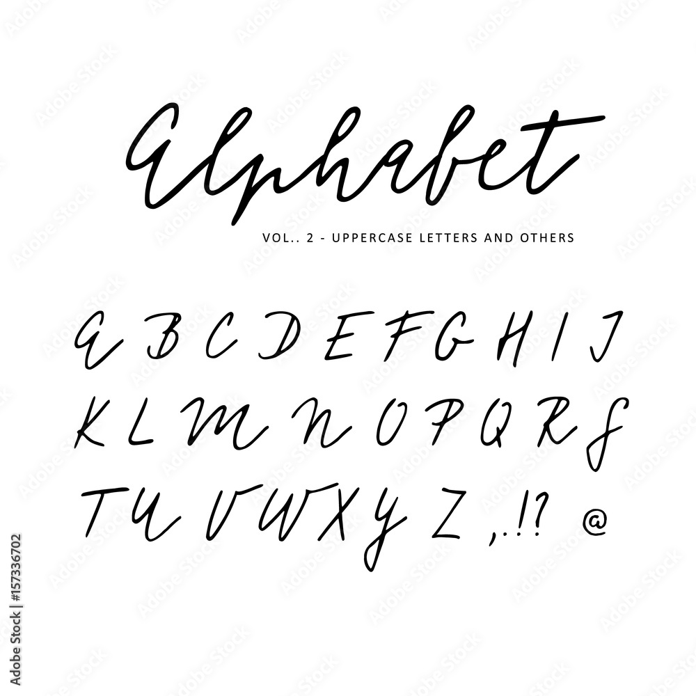 Hand drawn vector alphabet. Signature script brush font. Isolated letters written with marker ...