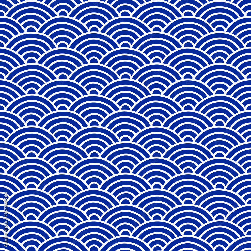 Traditional Japanese Folk Seigaiha Pattern - Vector Seamless Background ...