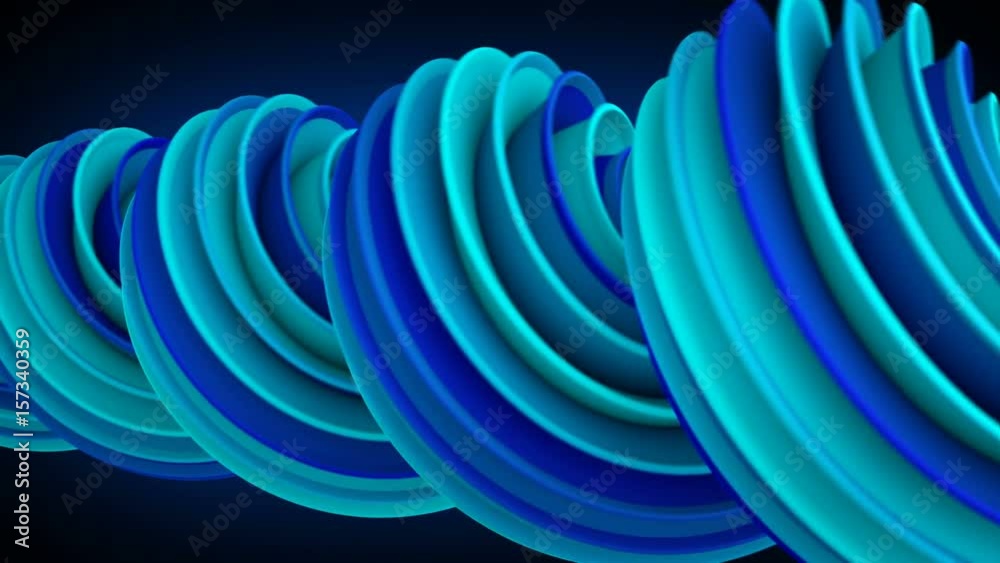 Blue spiral curve rotates. Computer generated seamless loop smooth ...