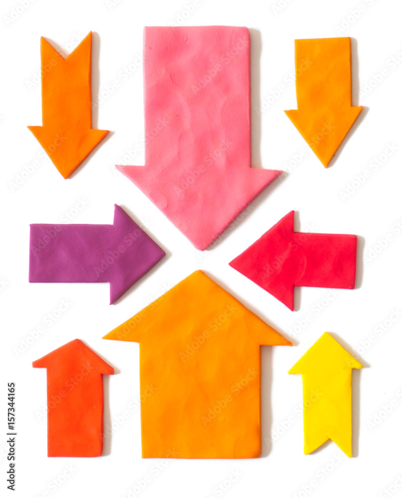 Clay putty, plasticine handmade dimensional arrow icons set. Putty ...