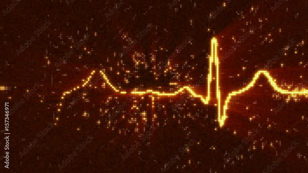 Orange EKG electrocardiogram waveform on monitor. Abstract health care ...