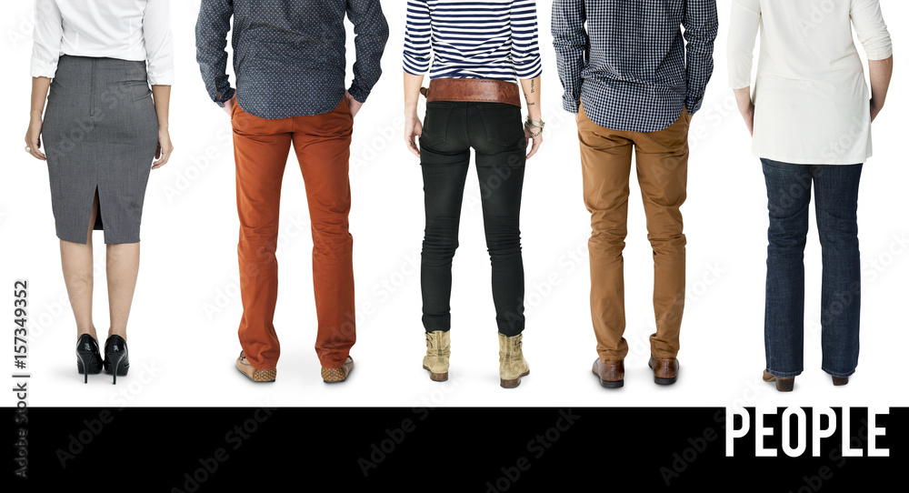 Group of Diverse People Turn Back Side Set Studio Isolated Stock Photo ...