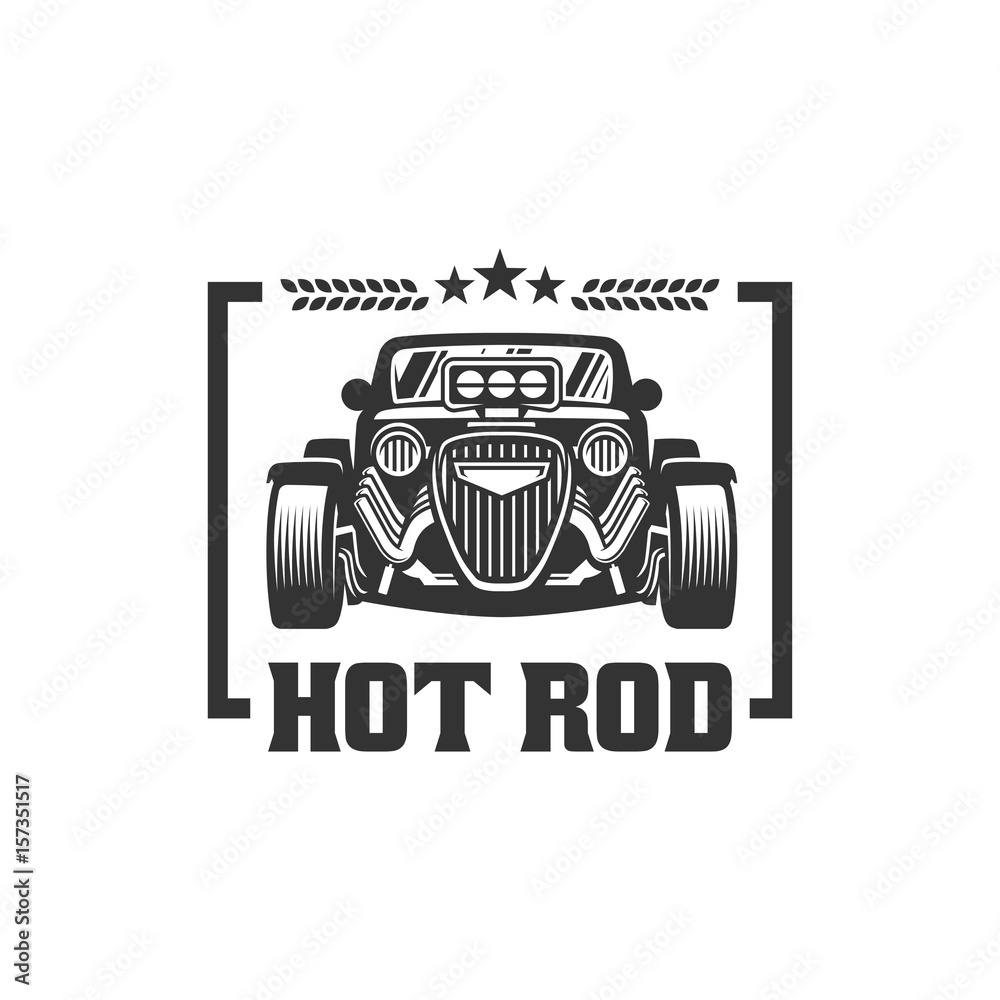Hot Rod car logo, HotRod vector emblem, Vector Hot Rod car logo design ...