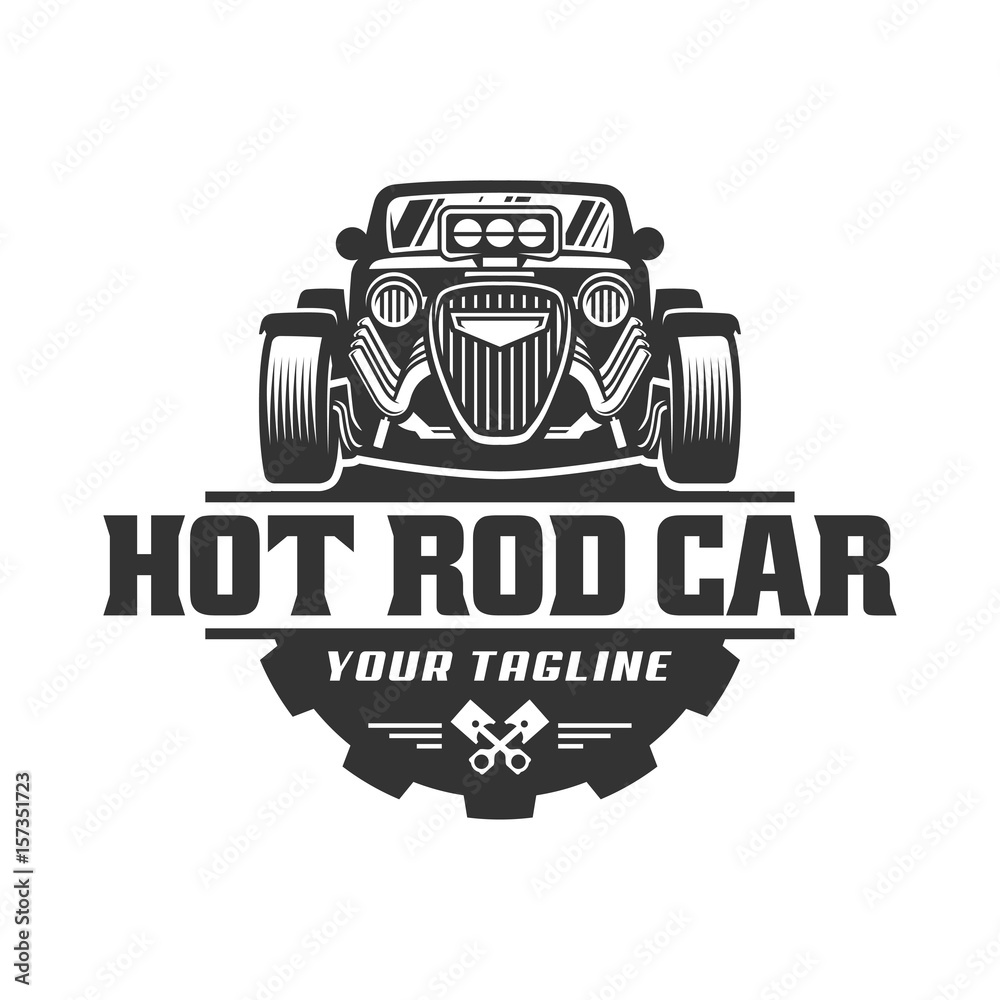 Hot Rod car logo, HotRod vector emblem, Vector Hot Rod car logo design ...