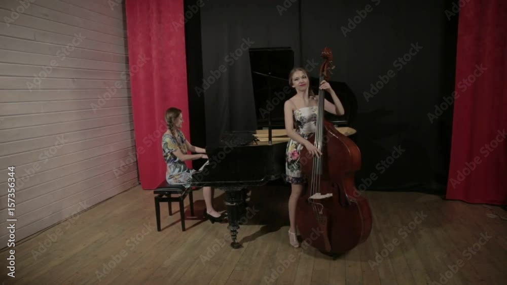 Two young women playing a musical instruments Stock-Video | Adobe Stock