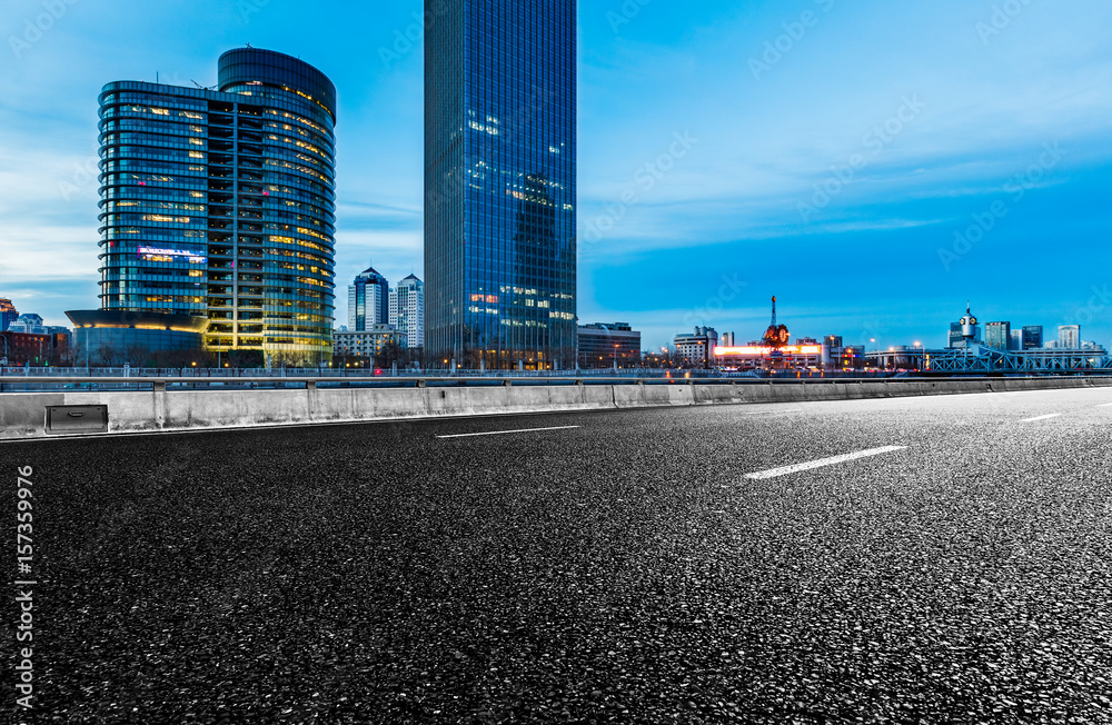Empty downtown street intersection at night,shot in Shanghai,China ...