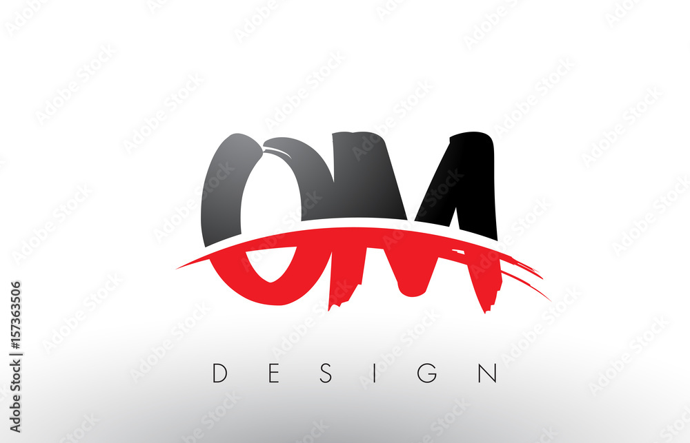 OM O M Brush Logo Letters with Red and Black Swoosh Brush Front Stock ...