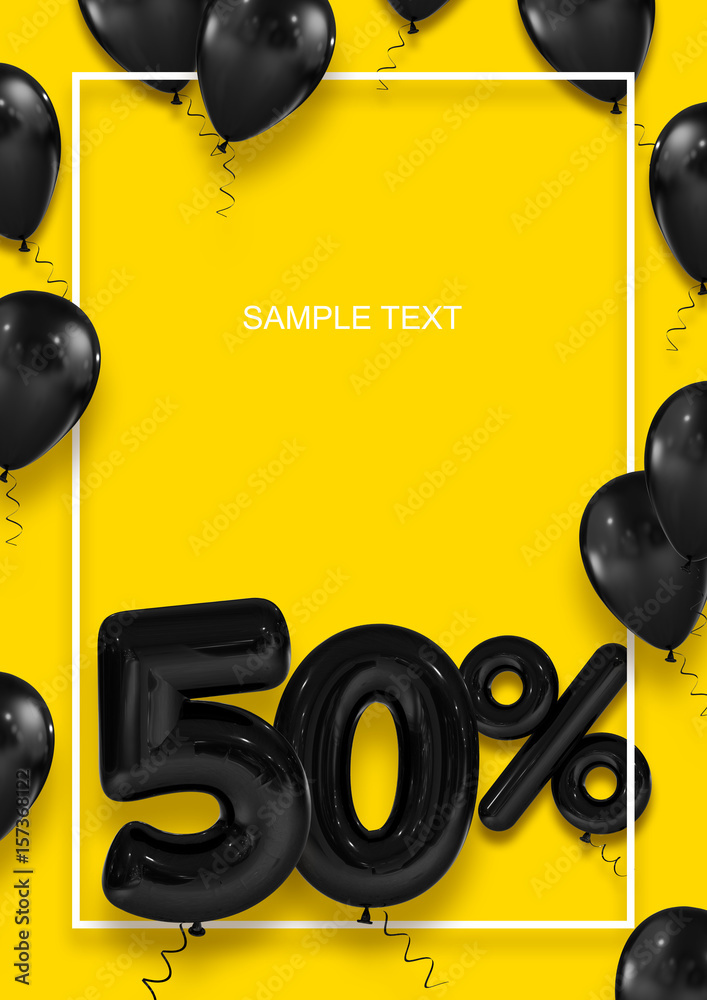 Poster template for sales. Fifty percent discount. Inflatable balls in ...
