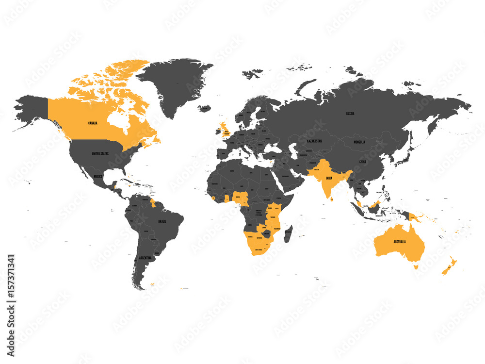 Member states of the British Commonwealth orange highlighted in the ...