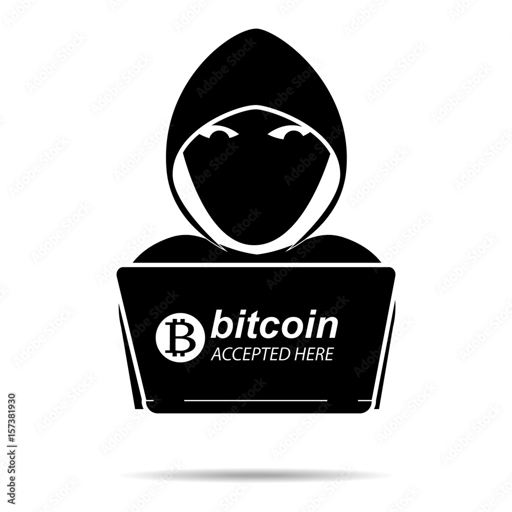 Hacker icon with black shadow and bitcoin payment of ransomware attack ...