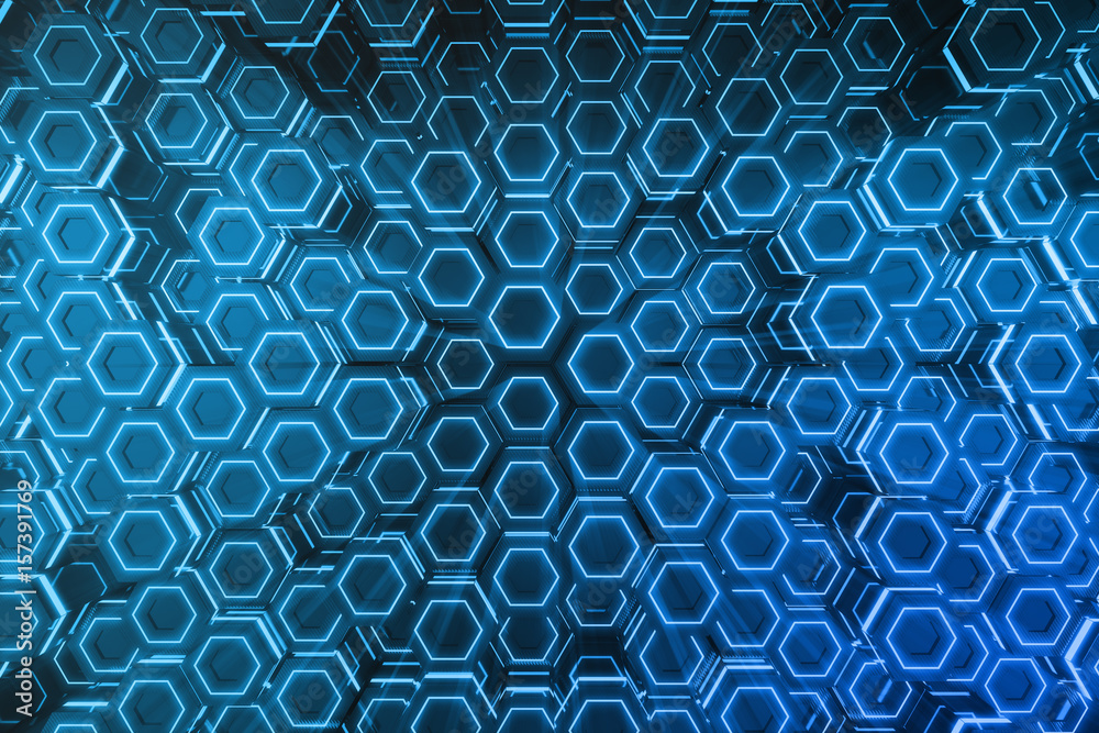 Abstract blue of futuristic surface hexagon pattern, hexagonal ...