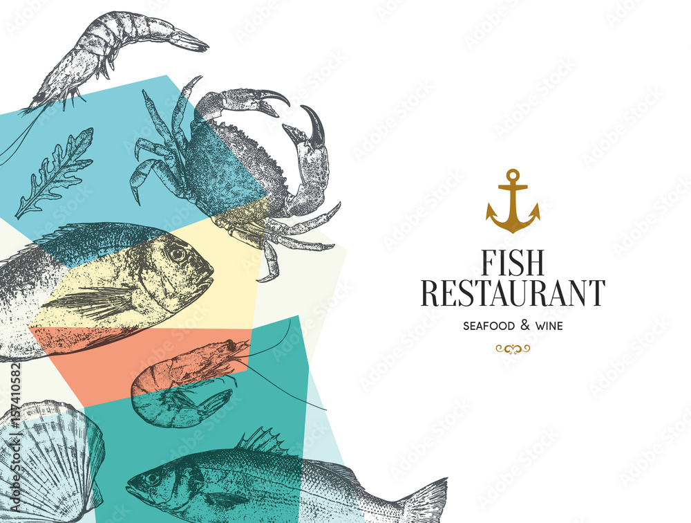 Fish restaurant menu design. Vector menu brochure template for cafe ...