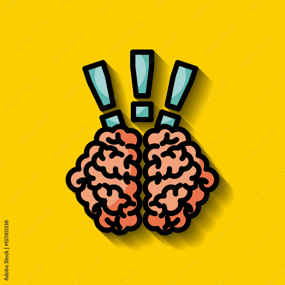 human brain with exclamation signs surprise or alert concept image ...