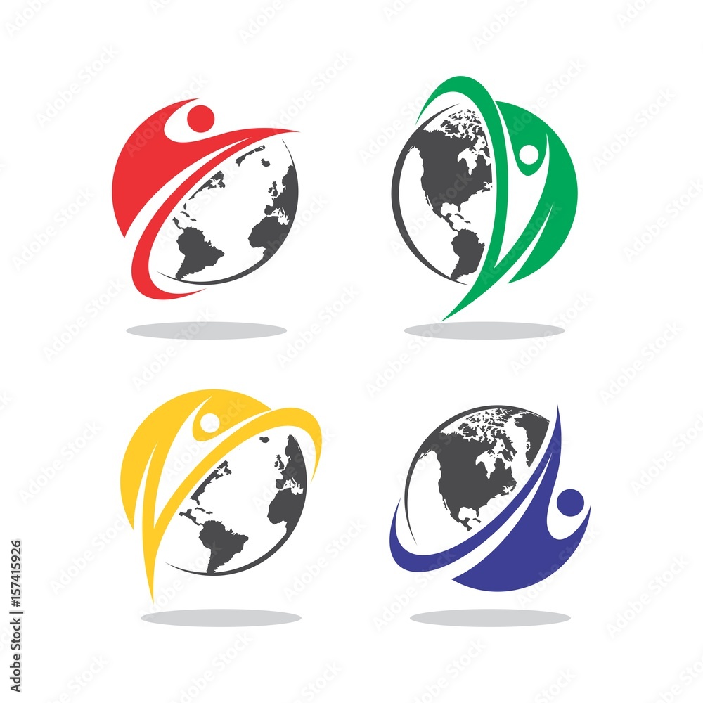 vector globe human people logo set Stock Vector | Adobe Stock