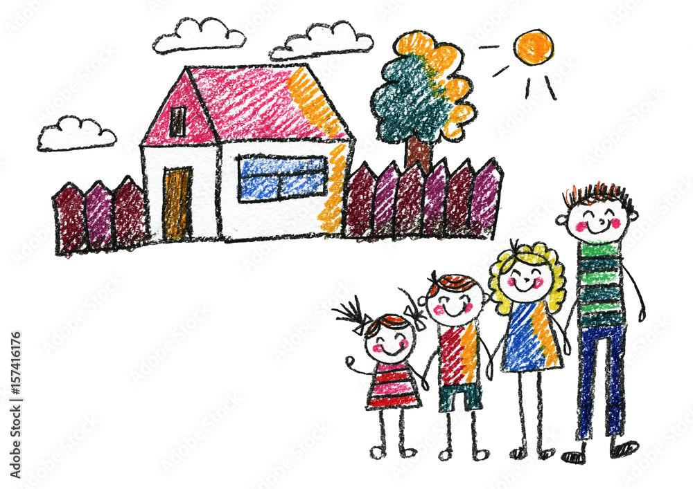 Kids drawing Happy family Mother, father, sister, brother Happy mom and ...